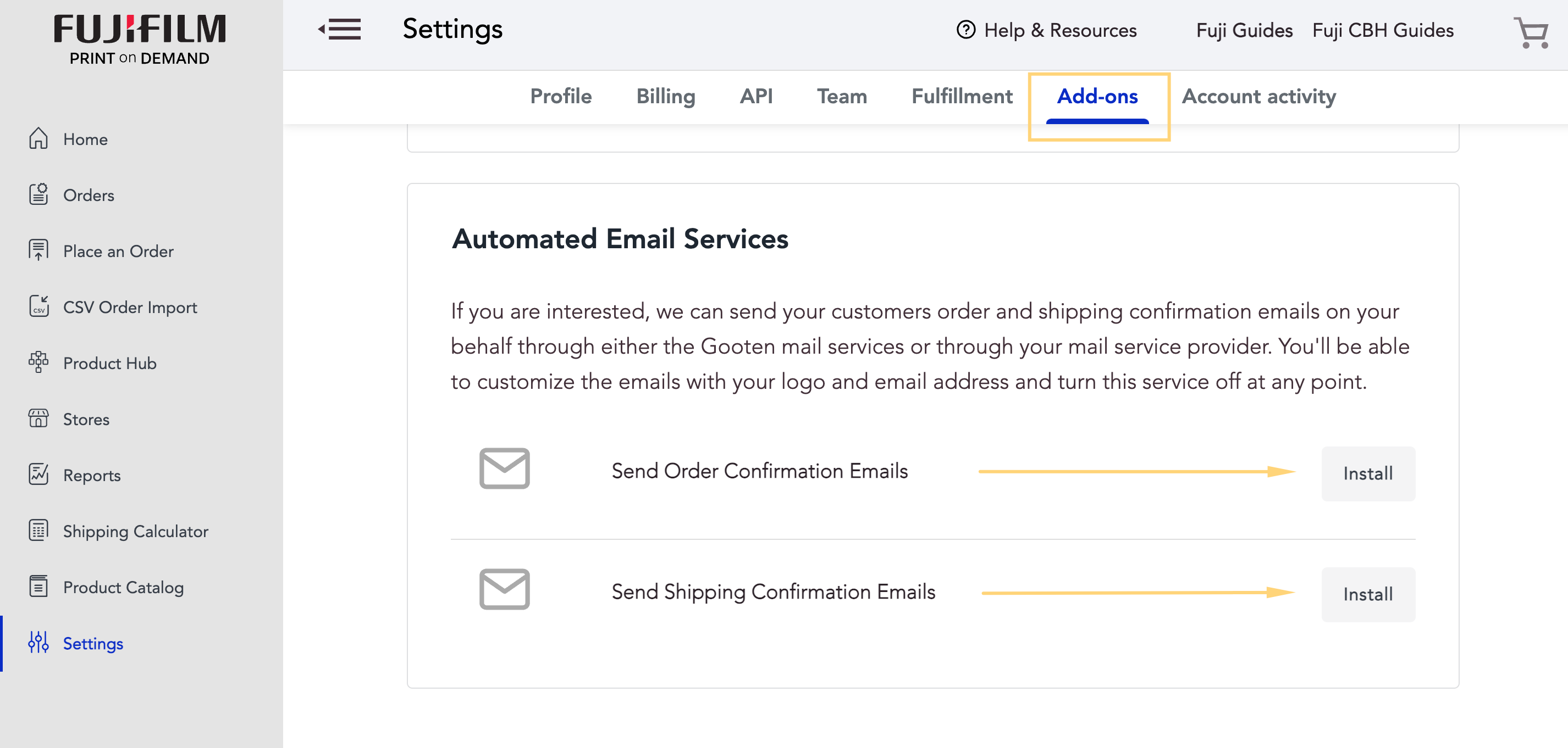 How do I set up emails for order and shipping notifications? – Fujifilm